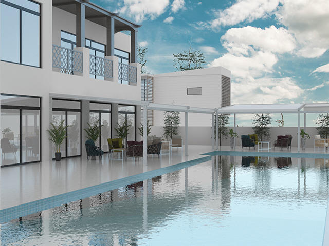 Retractable Shades on Pool Deck